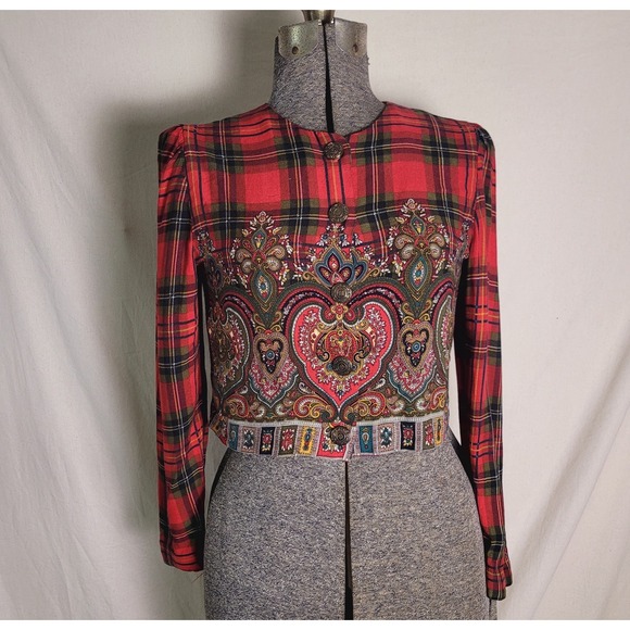 Tops | Vintage Plaid Cropped Button Up Paisley Old Money Christmas ...